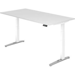 Schreibtisch TOPAS LINE, elektrisch h&ouml;henverstellbar, C-Fu&szlig;, B 2000 x T 1000 x H 650-1300 mm, wei&szlig;/wei&szlig;aluminium + Memoryschalter, Kabelkanal
