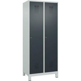 Kleiderspind C+P Evolo Plus, 2 Abteile, 400 mm Abteilbreite, mit F&uuml;&szlig;en, Anschlag rechts, B 800 x T 500 x H 1950 mm, Zylinder, lichtgrau/anthrazitgrau