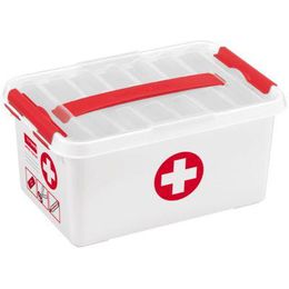 Erste-Hilfe-Box Sunware Q-line, inkl. Einsatz mit F&auml;cherteilung, 6 l, B 300 x T 200 x H 145 mm, wei&szlig;/rot