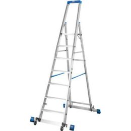 Krause Stufenstehleiter, mit 7 Stufen, Aluminium, fahrbar mit Traverse