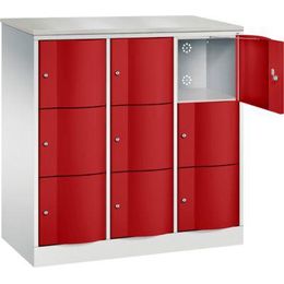 C+P Schlie&szlig;fachschrank Resisto, 3 Abteile, 9 F&auml;cher, B 1148 x T 540 x H 1255 mm, Lichtgrau/Rubinrot