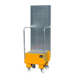 Bauer Fahrbare Auffangwanne mit Lochplattenwand, aus Stahl, Kapazit&auml;t 1 x 60-Liter Fass, orange