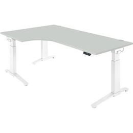 Sch&auml;fer Shop Sch&auml;fer Shop Genius Schreibtisch ERGOSTYLE S, 90&deg;, elektrisch h&ouml;henverstellbar, Ansatz links, C-Fu&szlig;, einstufig, B 2000 x T 800 x H 715 - 1182 mm, inkl. Memory Master, lichtgrau/wei&szlig;