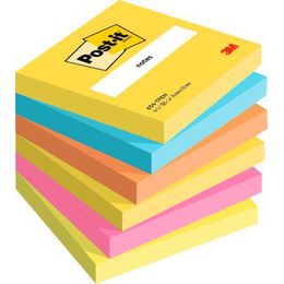 POST-IT Haftnotizen Notes 622-12SS-COS, 76 x 76 mm, wiederabl&ouml;sbar, cellophanfrei verpackt, farbsortiert, 6 x 100 Blatt