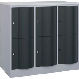 C+P Schlie&szlig;fachschrank Resisto, 3 Abteile, 6 F&auml;cher, B 1148 x T 640 x H 1077 mm, Wei&szlig;alu/Anthrazitgrau