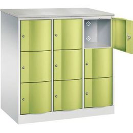 C+P Schlie&szlig;fachschrank Resisto, 3 Abteile, 9 F&auml;cher, B 1148 x T 640 x H 1255 mm, Lichtgrau/Clowngr&uuml;n