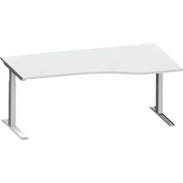 Sch&auml;fer Shop Sch&auml;fer Shop Genius Freiformschreibtisch MODENA FLEX, C-Fu&szlig;-Rechteckrohr, B 1800 mm, Ansatz rechts, lichtgrau/wei&szlig;alu