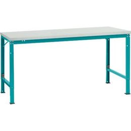 Manuflex Grundtisch UNIVERSAL Spezial, 1750 x 1000 mm, Melamin lichtgrau, wasserblau