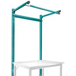 Manuflex Aufbauportal m. Ausleger, Grundtisch STANDARD Arbeitstisch/Werkbank UNIVERSAL/PROFI, 1250 mm, wasserblau