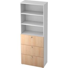 Kombischrank TOPAS LINE, 6 Ordnerh&ouml;hen, Regal und H&auml;ngeregistratur, wei&szlig;/Eiche-Dekor
