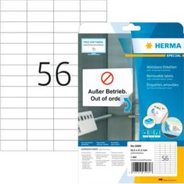 Etiketten Herma 5080, 52,5 x 21,2 mm, 1400 St&uuml;ck, auf DIN A4, selbstklebend, stark haftend, wieder abl&ouml;sbar, Papier, mattwei&szlig;