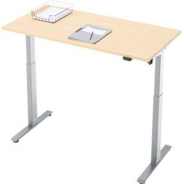 Schreibtisch, elektrisch h&ouml;henverstellbar, Rechteck, T-Fu&szlig;, B 1300 x T 650 x H 720-1200 mm, Ahorn-Dekor/silber