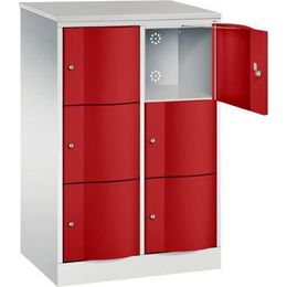 C+P Schlie&szlig;fachschrank Resisto, 2 Abteile, 6 F&auml;cher, B 772 x T 540 x H 1255 mm, Lichtgrau/Rubinrot