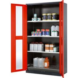 Chemikalienschrank ASECOS CS-CLASSIC-G, Fl&uuml;gelt&uuml;r m. Glasauschnitt, 3 B&ouml;den, 1055x520x1950 mm, verkehrsrot