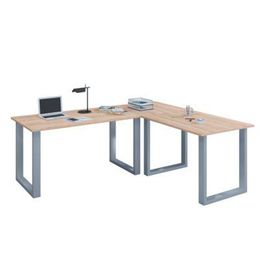 Eckschreibtisch, Winkel 90&deg;, B&uuml;gelfu&szlig;, B 1300 x T 500/1300 x H 760 mm, Sonoma Eiche/silber