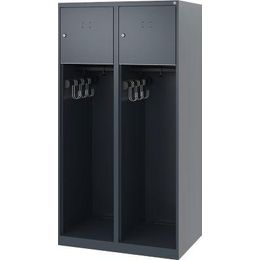 Feuerwehrspind C+P Evolo Youngster, 2 Abteile, ohne Helmhalter, Bodengleiter, B 800 x T 500 x H 1530 mm, RAL 7016 Anthrazitgrau