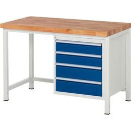Rau Werkbank Serie 8162, h&ouml;henverstellbar, 4 Schubladen, B 1250 x T 700 x H 840 - 1040 mm