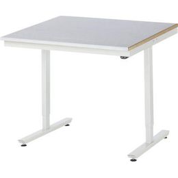 Rau Arbeitstisch Adlatus, elektrisch h&ouml;henverstellbar, 25 mm MDF-Platte, Stahlblechbelag, 150 kg, B 1000 x T 1000 x H 720-1120 mm, silber/lichtgRau