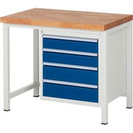 Rau Werkbank Serie 8162, h&ouml;henverstellbar, 4 Schubladen, B 1000 x T 7000 x H 840 - 1040 mm
