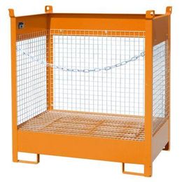 Fass-Stapelpalette Bauer FSP-2 D, W&auml;nde aus Drahtgitter, f&uuml;r 2 x 200 l Fass, orange