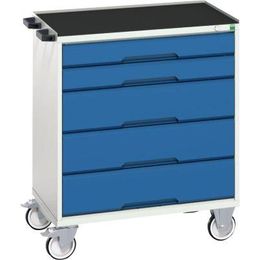 Mobiler Schubladenschrank Bott verso, 5 Sch&uuml;be, bis 50 kg je Schub, Vollauszug, B 800 x T 550 x H 965 mm, Stahlblech, Grau-Blau
