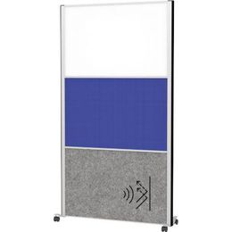 Maul Stellwandsystem Maulconnecto, Steckmodule, 1x Whiteboard, 1x Akustikvlies, 1x Textiloberfl&auml;che, Klettverbindung, auf Rollen, H 1800 x B 1000 mm, silber
