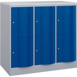 C+P Schlie&szlig;fachschrank Resisto, 3 Abteile, 6 F&auml;cher, B 1148 x T 640 x H 1077 mm, Wei&szlig;alu/Enzianblau