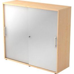 Schiebet&uuml;renschrank JENA, 3 OH, Front silber, B 1200 x T 400 x H 1100 mm, Ahorn-Dekor