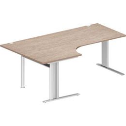 Sch&auml;fer Shop Sch&auml;fer Shop Pure Winkelschreibtisch PLANOVA BASIC, 90&deg; Winkel links, C-Fu&szlig;, B 2000 x T 1200/800 x H 717 mm, Eiche/wei&szlig; + Kabelkanal