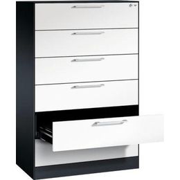 Karteikartenschrank, 3-bahnig DIN A5 quer, 6 Sch&uuml;be mit Vollauszug & B&uuml;gelgriffen, Zentralverschluss, B 800 x T 435 x H 1298 mm, schwarzgrau/wei&szlig;