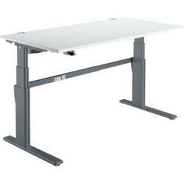 Schreibtisch Komfort, elektrisch h&ouml;henverstellbar, Rechteck, C-Fu&szlig;, B 1600 x T 800 x H 655-1305 mm, lichtgrau/anthrazit