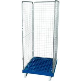 Drahtgitterbeh&auml;lter 3-seitig, 1600 auf Kunststoffrollbeh&auml;lter, enzianblau RAL 5010