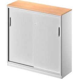 Sch&auml;fer Shop Sch&auml;fer Shop Genius Schiebet&uuml;renschrank TETRIS SOLID, 3 OH, B 1200 x H 1170 mm, Mitteltrennwand, 19 mm Abdeckplatte, Buche/wei&szlig;alu