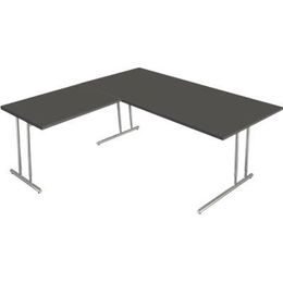 Schreibtisch Toledo, mit Anbautisch, h&ouml;henverstellbar, C-Fu&szlig;, B 1800 x T 800 mm, anthrazit