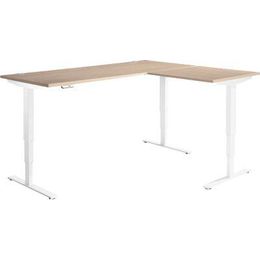 Sch&auml;fer Shop Winkelschreibtisch AERO FLEX, elektrisch h&ouml;henverstellbar, 90&deg; Winkel, T-Fu&szlig;, B 2000 x T 2000 mm, Eiche/wei&szlig; + Memorypanel