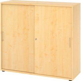 Schiebet&uuml;rschrank Breno, abschlie&szlig;bar, Spanplatte, melaminharzbeschichtet, B 1200 x T 400 x H 1100 mm, 3 Ordnerh&ouml;hen, Ahorn/Ahorn