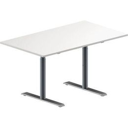 Sch&auml;fer Shop Sch&auml;fer Shop Genius Konferenztisch MODENA FLEX, Rechteck, T-Fu&szlig; Rundrohr, B 1400 x T 800 x H 650-850 mm, wei&szlig;/wei&szlig;aluminium RAL 9006