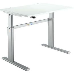 Schreibtisch Standard, elektrisch höhenverstellbar, Rechteck, C-Fuß, B 1200 x T 800 x H 725-1185 mm, lichtgrau/weißaluminium RAL 9006