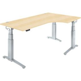 Sch&auml;fer Shop Sch&auml;fer Shop Genius Schreibtisch ERGOSTYLE S, 90&deg;, Ansatz rechts, elektrisch h&ouml;henverstellbar, C-Fu&szlig;, zweistufig, B 2000 x T 800 x H 645-1305 mm, inkl. Memory Master, Ahorn/wei&szlig;aluminium