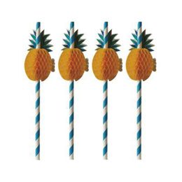 Trinkhalme Papstar Pineapple, Einweg, L 200 x &Oslash; 6 mm, aus FSC&reg;-zertifiziertem Papier mit 3-D Ananas, blau-wei&szlig;, 50 St&uuml;ck