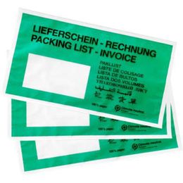 Dokumententasche Lieferschein/Rechnung, DIN lang, mit Fenster, schwarz auf gr&uuml;n, Pergamin-Papier, 250 Stck.