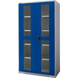 Sch&auml;fer Shop Sch&auml;fer Shop Genius Sichtt&uuml;rschrank FS, 5 OH, abschlie&szlig;bar, 4 Fachb&ouml;den, bis 450 kg, B 1055 mm, Stahl, wei&szlig;aluminium RAL 9006/enzianblau RAL 5010
