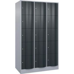 C+P Schlie&szlig;fachschrank Resisto, 3 Abteile, 15 F&auml;cher, B 1148 x T 640 x H 1950 mm, Wei&szlig;alu/Anthrazitgrau