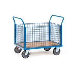 Fetra Gitter-Vierwandwagen, mit Total Stop, Stahl, blau, L 1180 x B 709 x H 990 mm, bis 600 kg