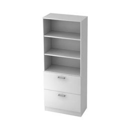 Regalschrank TARVIS, 5 OH, 2 HR-Ausz&uuml;ge, 60 kg Tragkraft, abschlie&szlig;bar, 2 Fachb&ouml;den, B 800 x T 420 x H 2004 mm, wei&szlig;