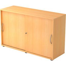 Schiebet&uuml;renschrank TARA, 2 Ordnerh&ouml;hen, B 1200 x T 400 x H 748 mm, abschlie&szlig;- & stapelbar, Buche-Dekor