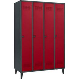 Sch&auml;fer Shop Sch&auml;fer Shop Genius Kleiderspind mit F&uuml;&szlig;en, 4 Abteile, 300 mm Abteilbreite, Drehriegelverschluss, anthrazit/rubinrot