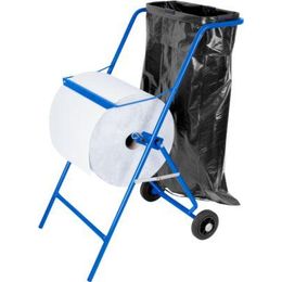 SZ Metall Mobiler Papierrollenhalter, f&uuml;r Rollenbreite 400 mm, Abrei&szlig;kante & Halterung f&uuml;r M&uuml;lls&auml;cke bis 120 l, B 550 x T 700 x H 900 mm
