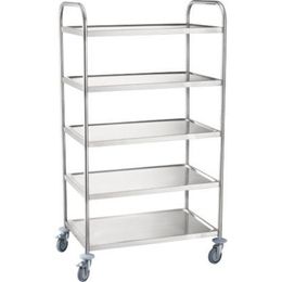 Servierwagen, Edelstahl, Ladefl&auml;che L 820 x B 500 mm, Traglast 250 kg, 5 Etagen