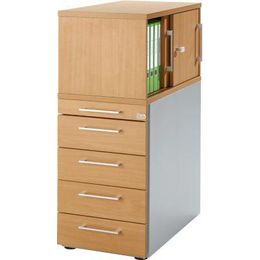 Sch&auml;fer Shop Sch&auml;fer Shop Genius Standcontainer mit Aufsatzschrank inkl. Schiebet&uuml;r, komplett abschlie&szlig;bar, eckiger Griff, buche